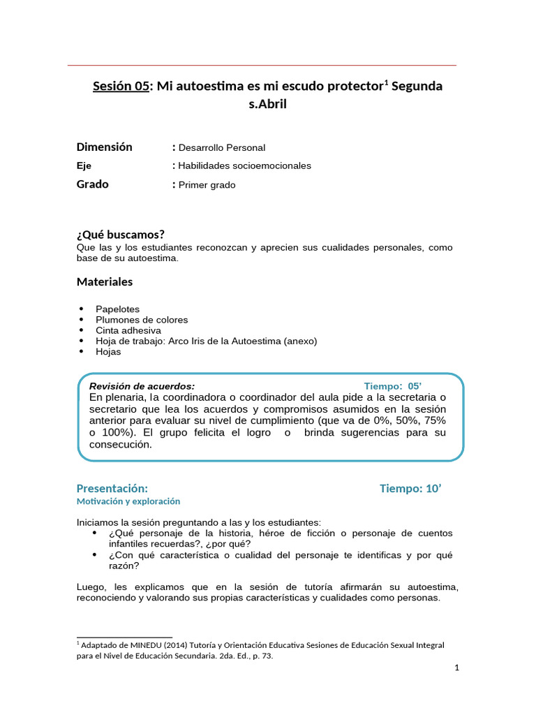 1° SESION 05 - Mi Autoestima Es Mi Escudo Protector | PDF | Autoestima