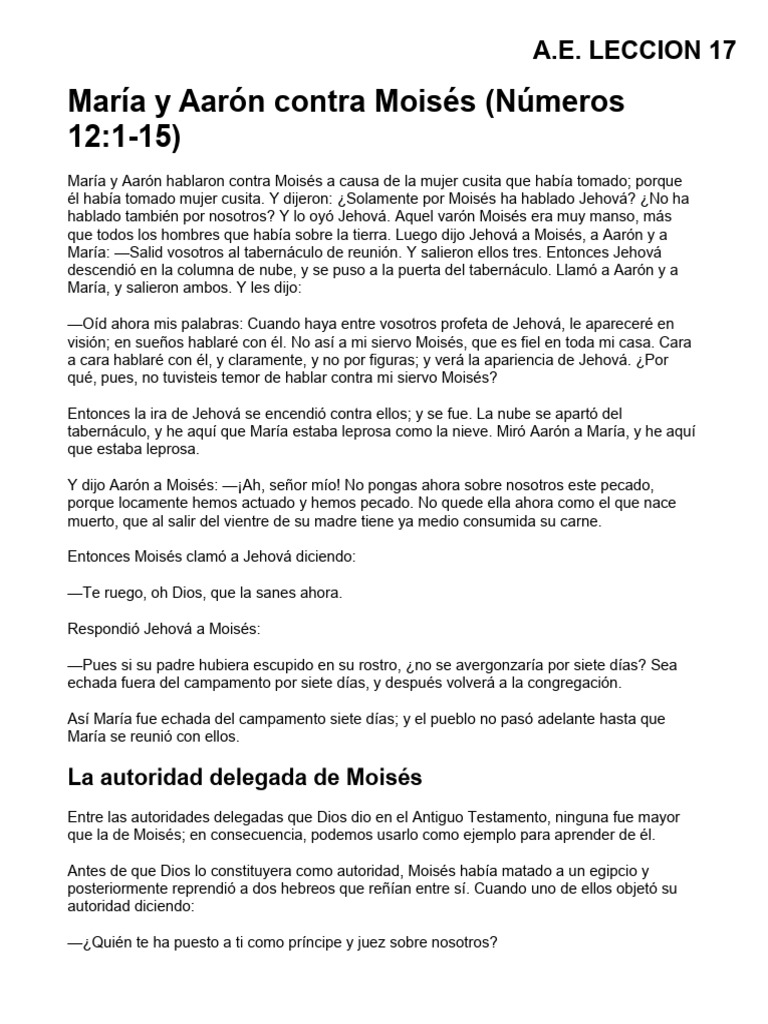 María y Aarón: Lecciones de Autoridad | PDF | Moisés | María, madre de ...