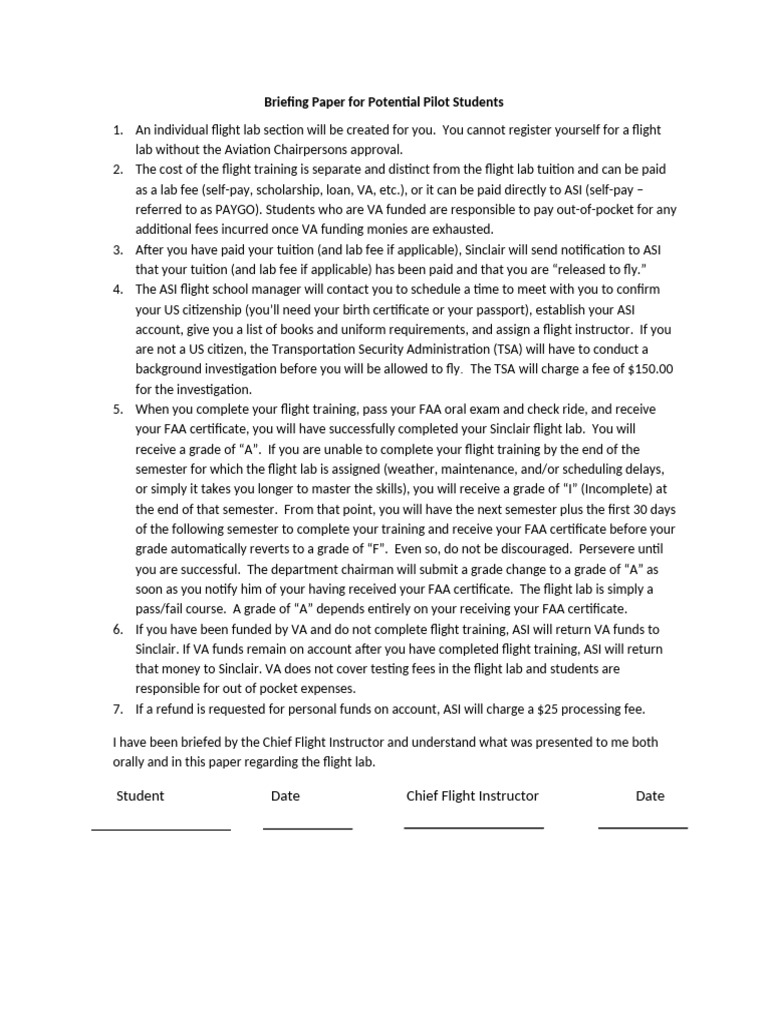 Briefing Paper For Potential Pilot Students Rev 3 | PDF | Tuition ...