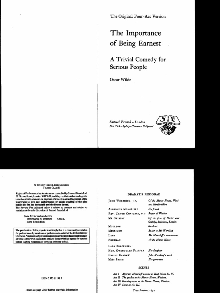 The Importance of Being Earnest by Oscar Wilde | PDF