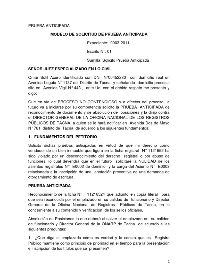 Modelo de Solicitud de Prueba Anticipad1 Jhon | PDF | Evidencia (ley) | Justicia