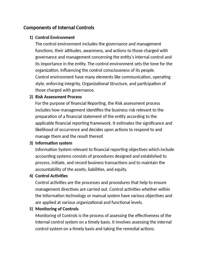Components of Internal Controls | PDF