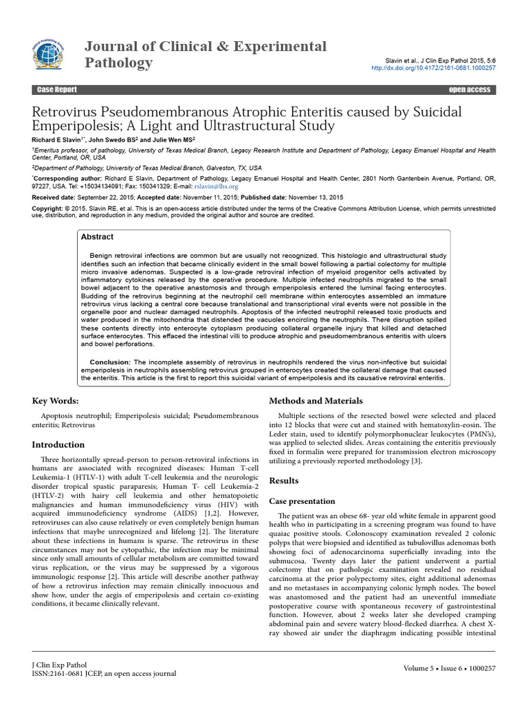 Retrovirus-Induced Pseudomembranous Enteritis | PDF | Apoptosis ...