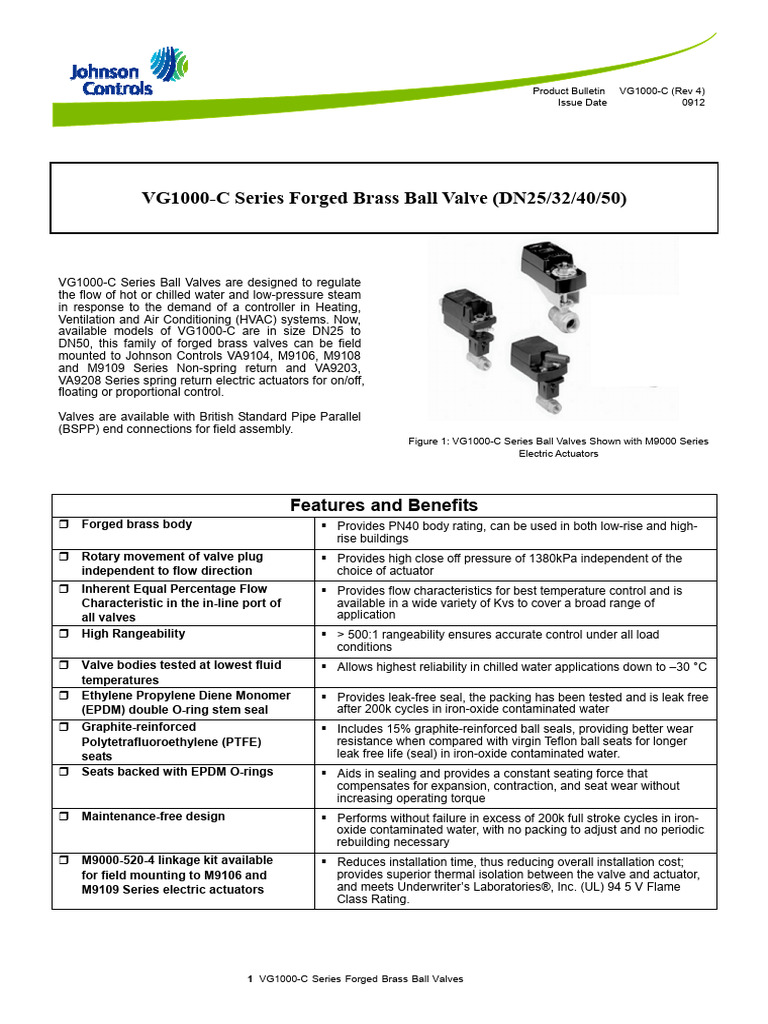 ACP VG1000-C Ball Valve Product Bulletin R4 | PDF | Valve | Actuator