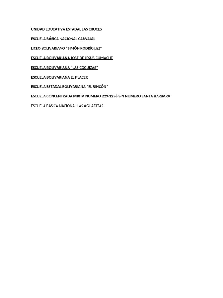 Escuelas de la Unidad Educativa Las Cruces | PDF