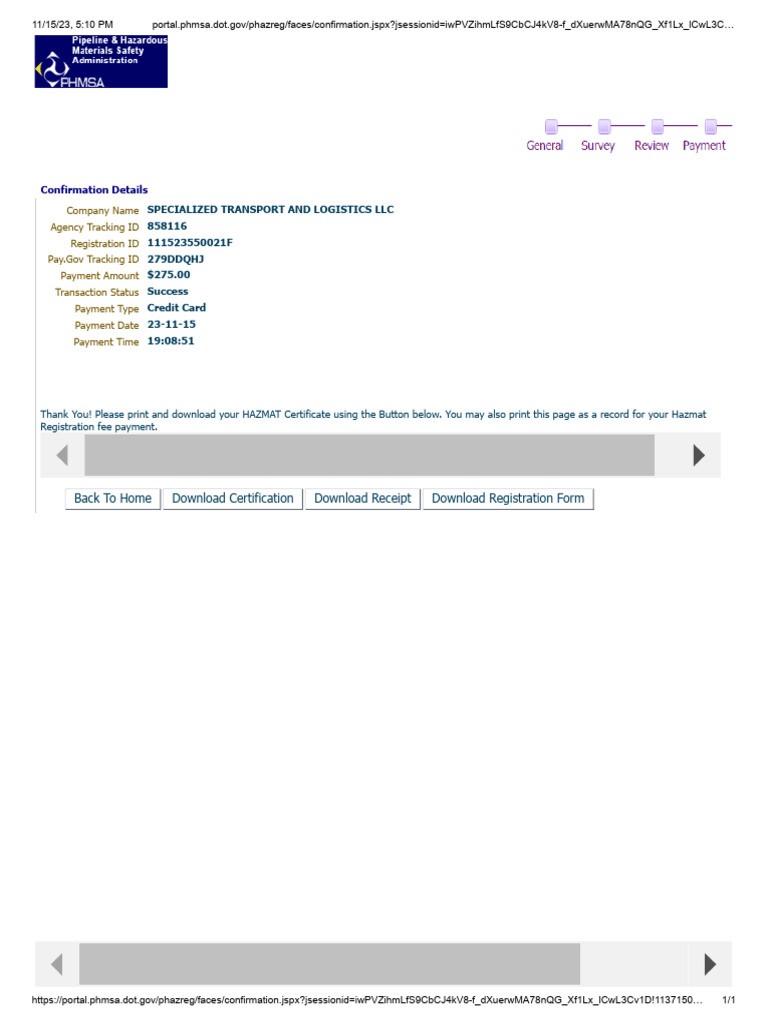 Phmsa Registration Document | PDF