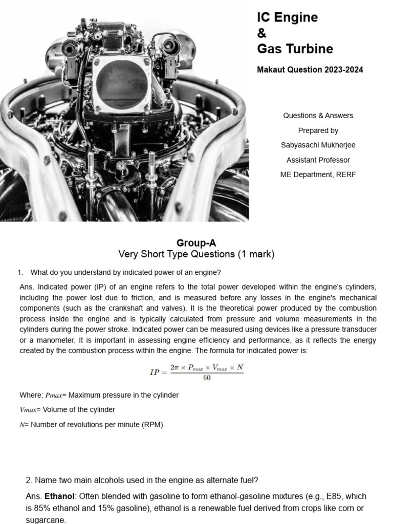 IC Engine & Gas Turbine Q&A 2023-24 | PDF | Internal Combustion Engine ...