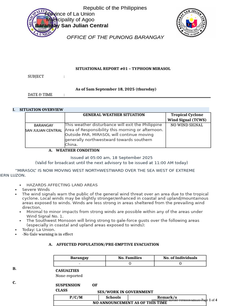 Typhoon Situational Report Mirasol Sep2025 Copy 1 | PDF | Typhoon ...