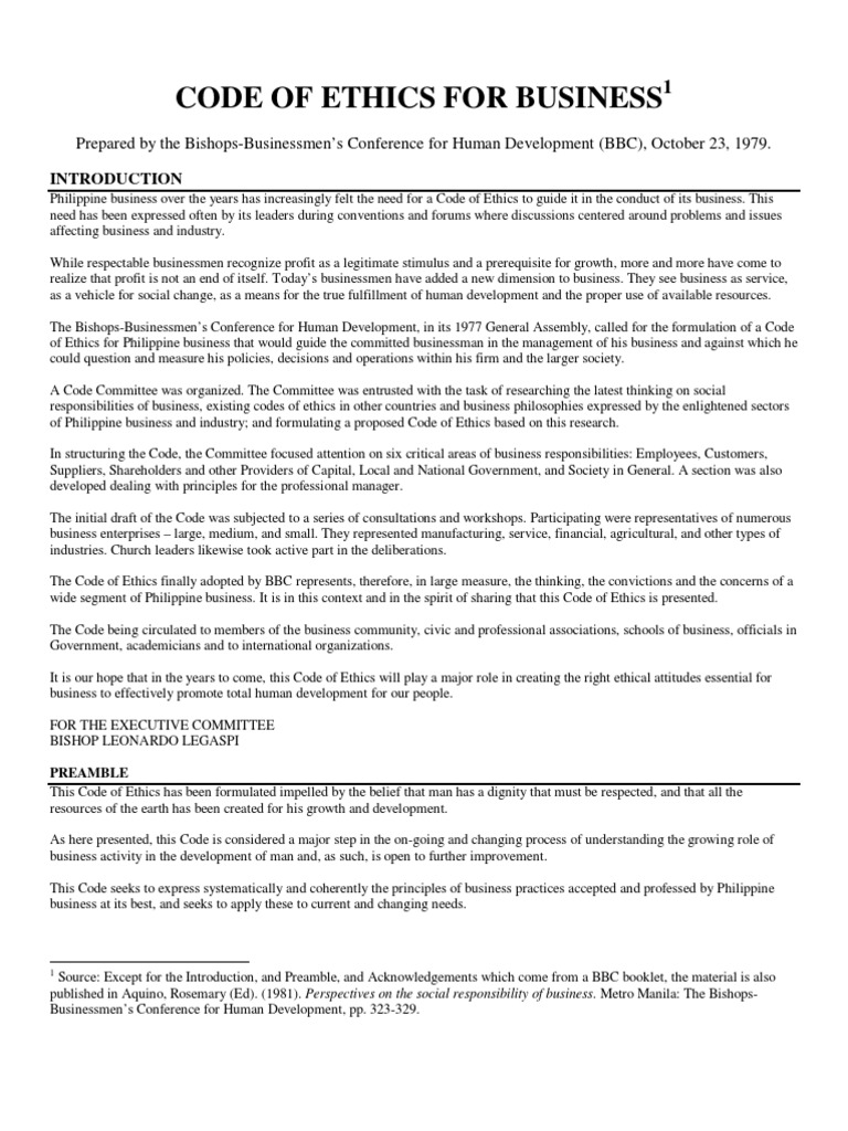 BBC-HD Code of Ethics For Business 1979 | PDF | Employment | Business