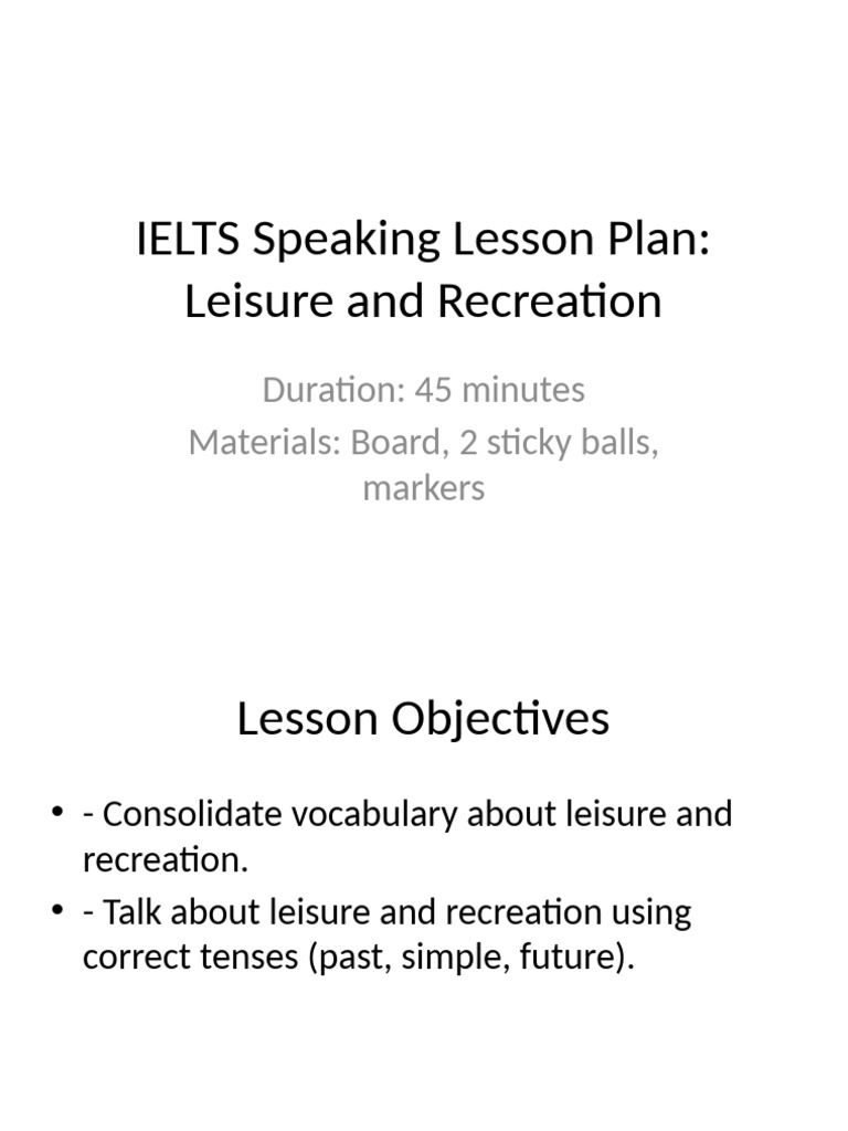IELTS Lesson Plan Leisure and Recreation | PDF