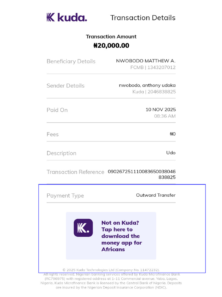 Transaction Receipt For NWOBODO MATTHEW A | PDF