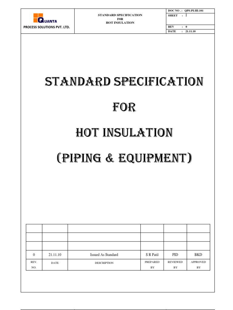 Standard Specification For Hot Insulation (Piping & Equipment) | PDF ...
