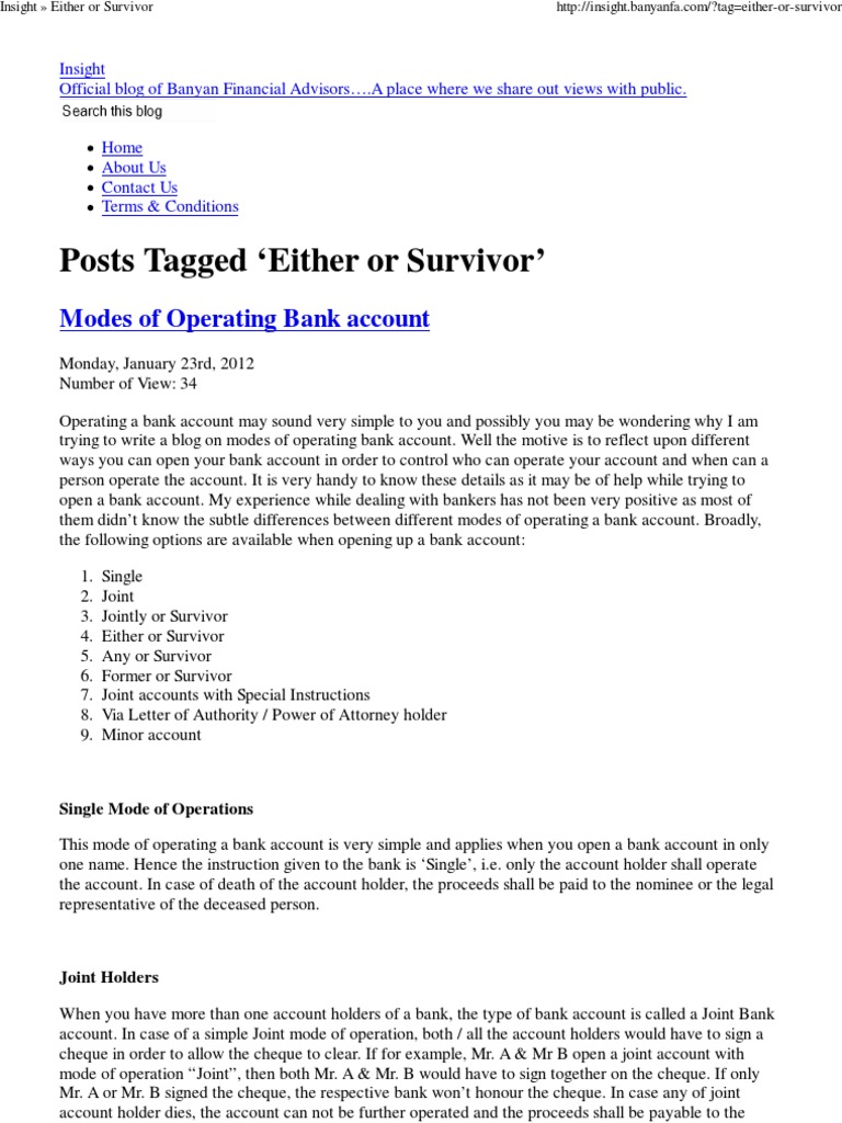 Mode of Operations | PDF | Cheque | Transaction Account