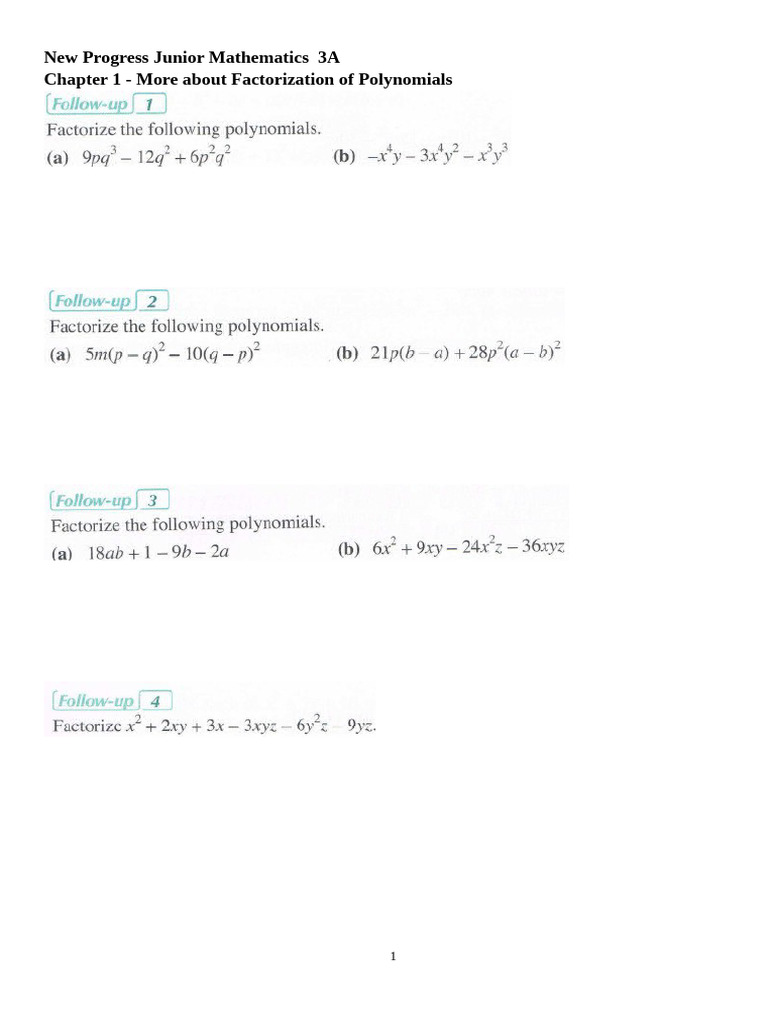 Factorization of Polynomials 3A | PDF