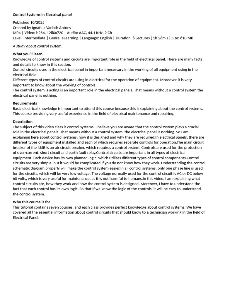 Control Systems in Electrical Panels | PDF | Electrical Network | Voltage