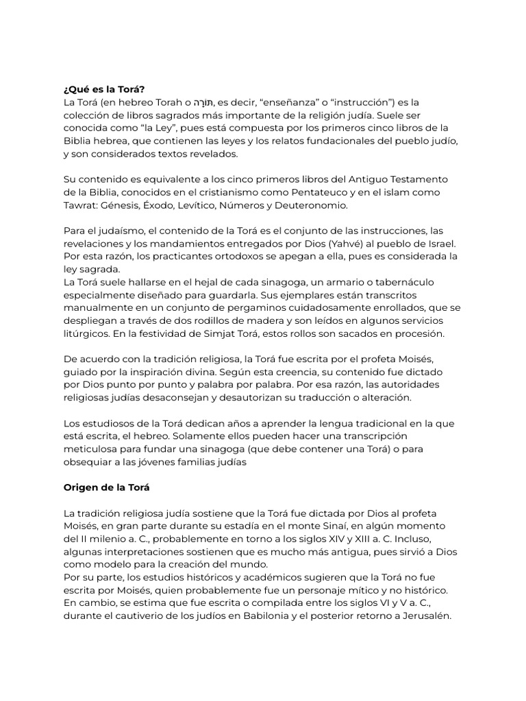 ¿Qué es la Torá? Explicación y Libros | PDF | Tora | Libro del éxodo