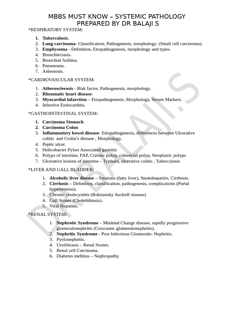 Systemic Pathology - DR Balaji.S | PDF | Neoplasms | Carcinoma