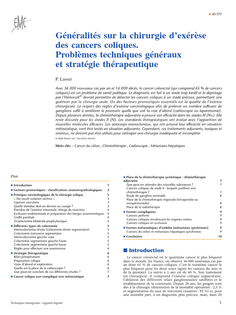 Généralités Sur La Chirurgie D'exérèse Des Cancers Coliques | PDF ...
