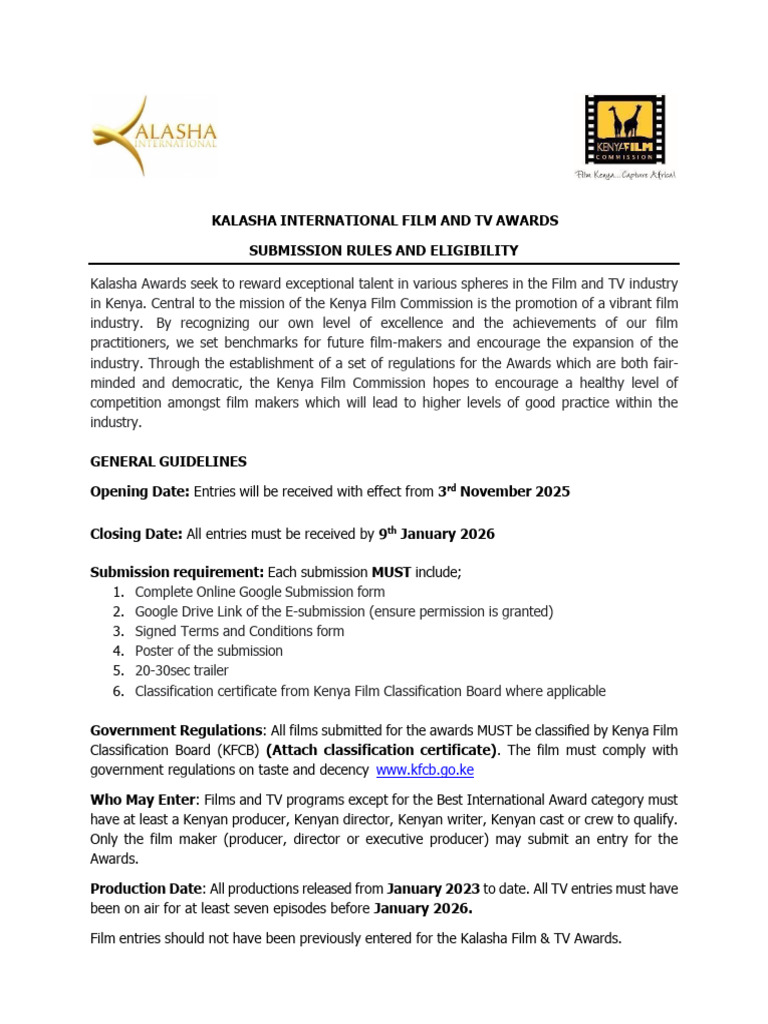 Kalasha Film & TV Awards Submission Guide | PDF | Indemnity