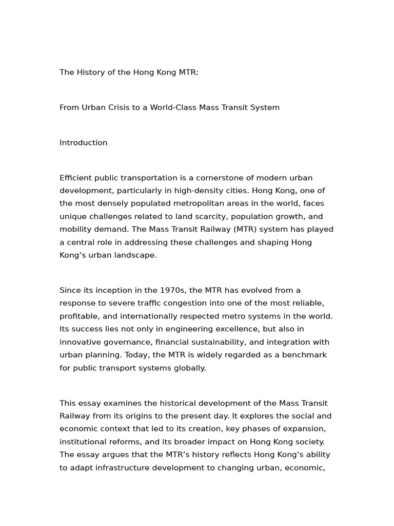 Evolution of Hong Kong's MTR System | PDF | Public Transport | Rapid ...
