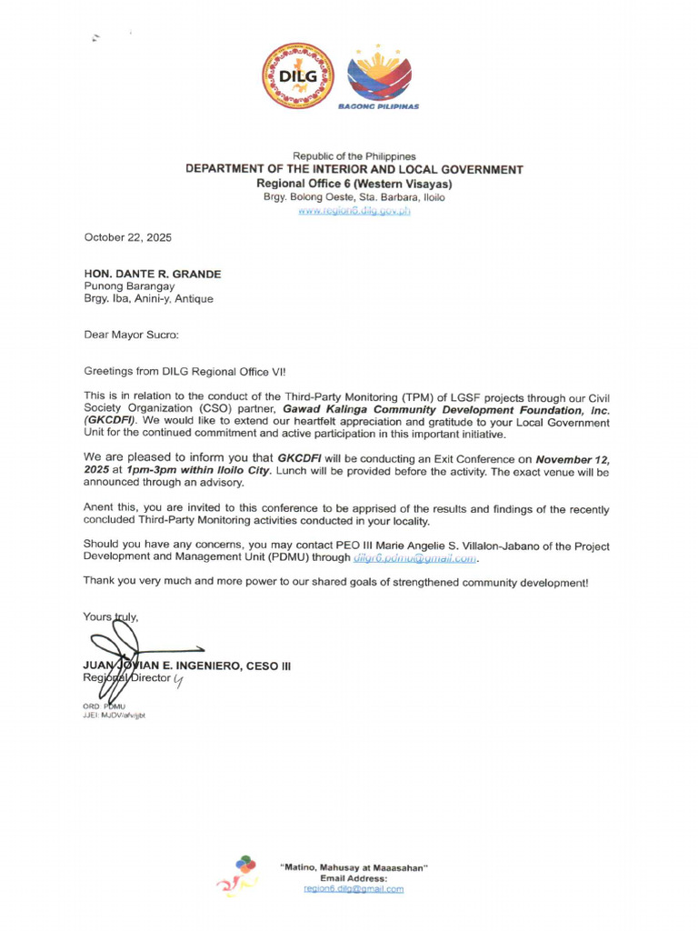 Letter To LCEs TPM Exit Conference (1) - 5-11 | PDF