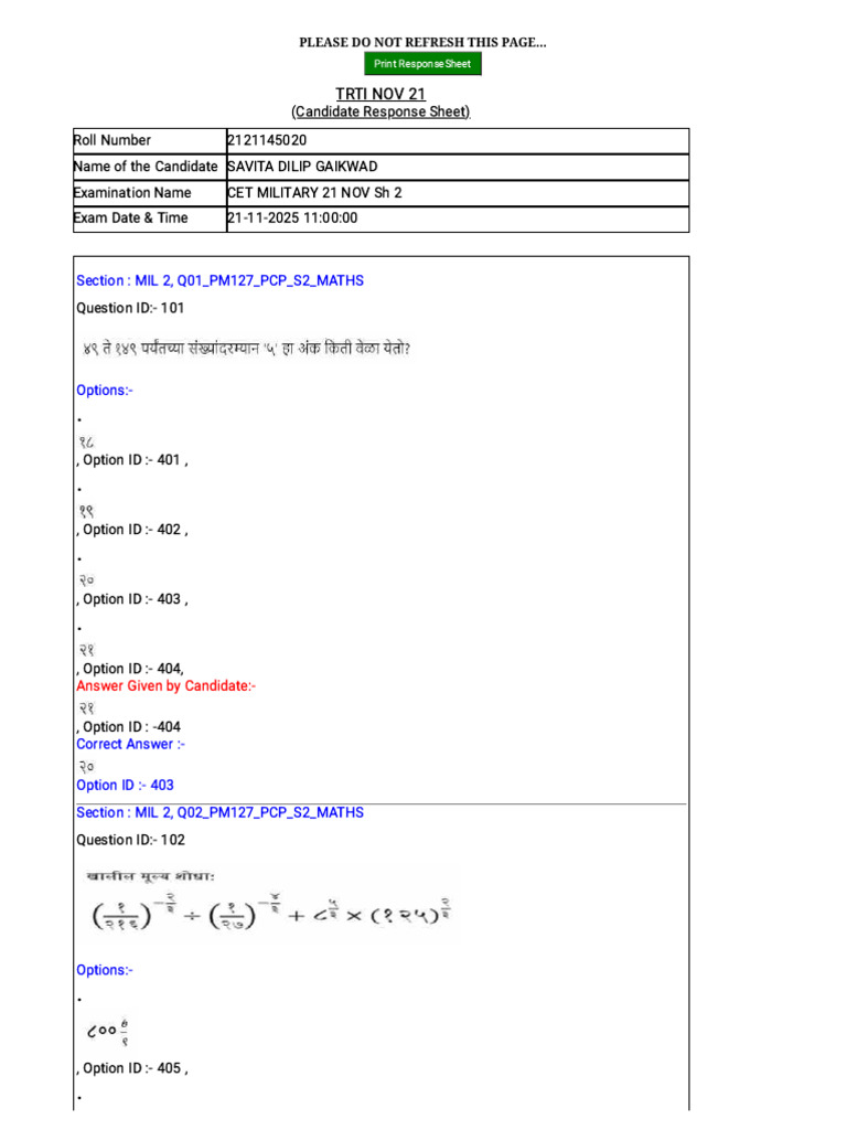 Response Sheet | PDF