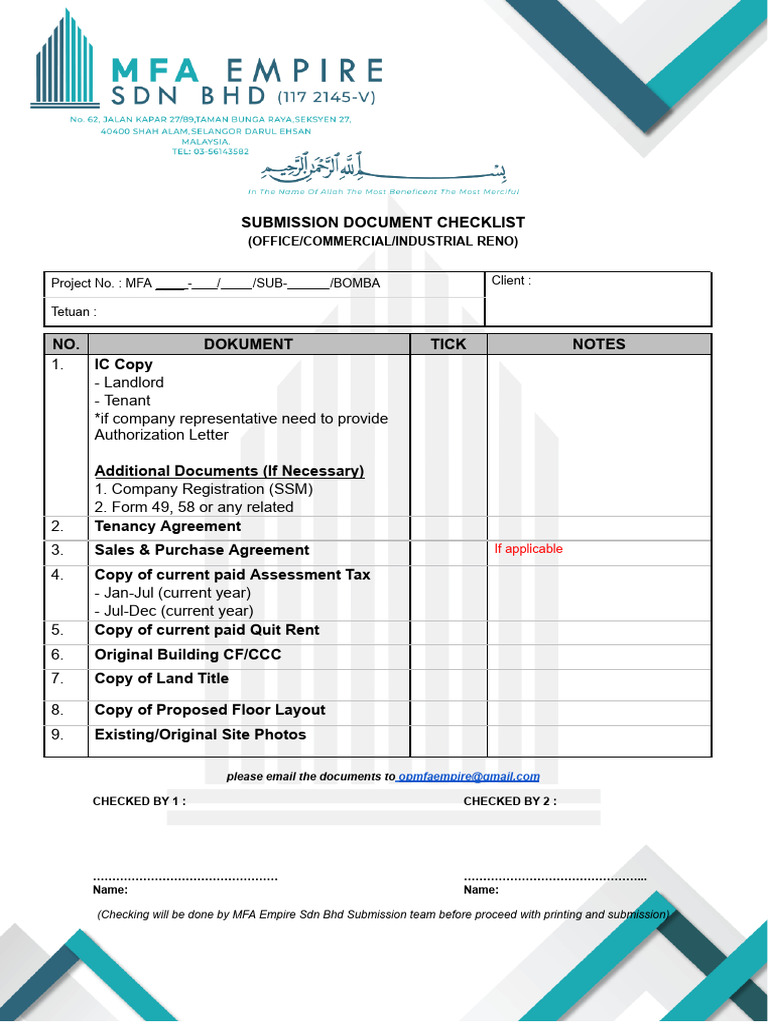 Mfa - Submission Documents Checklist (Office-commercial-Industrial Reno ...