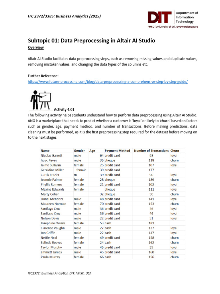 Data Preprocessing in Altair AI Studio - Activity 01 | PDF | Analytics ...