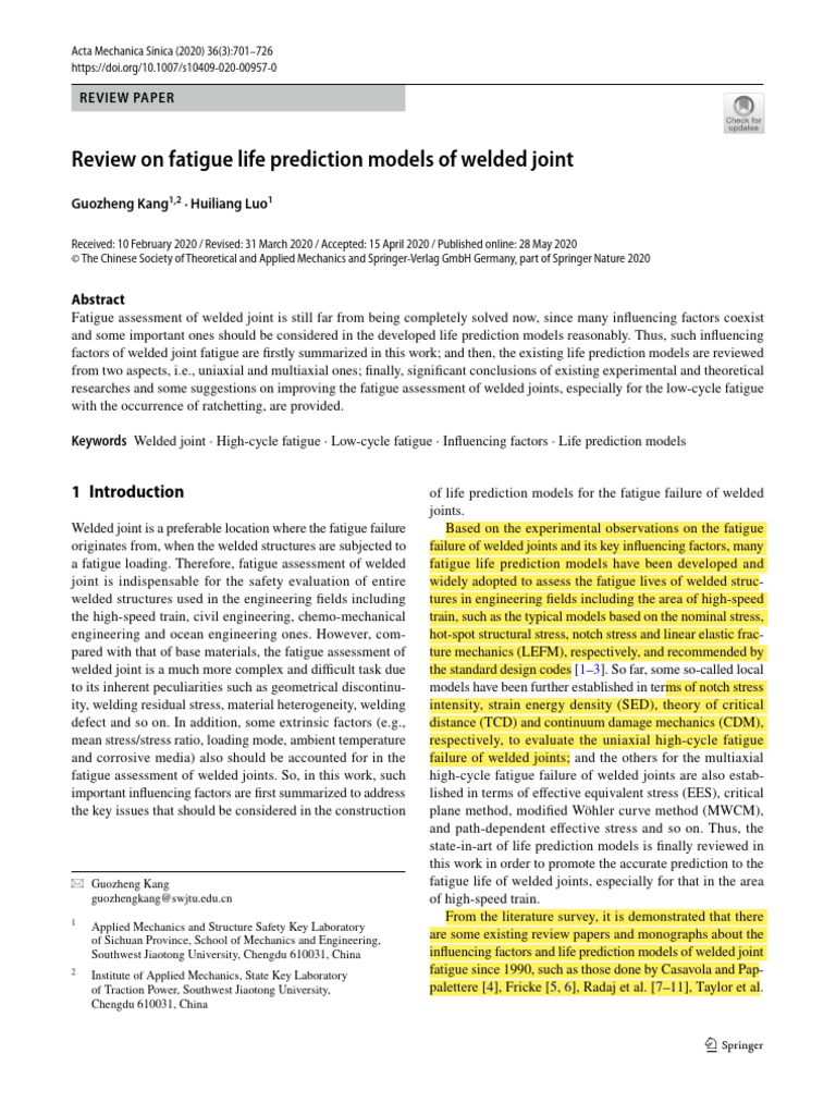 Review On Fatigue Life Prediction Models of Welded Joint | PDF ...