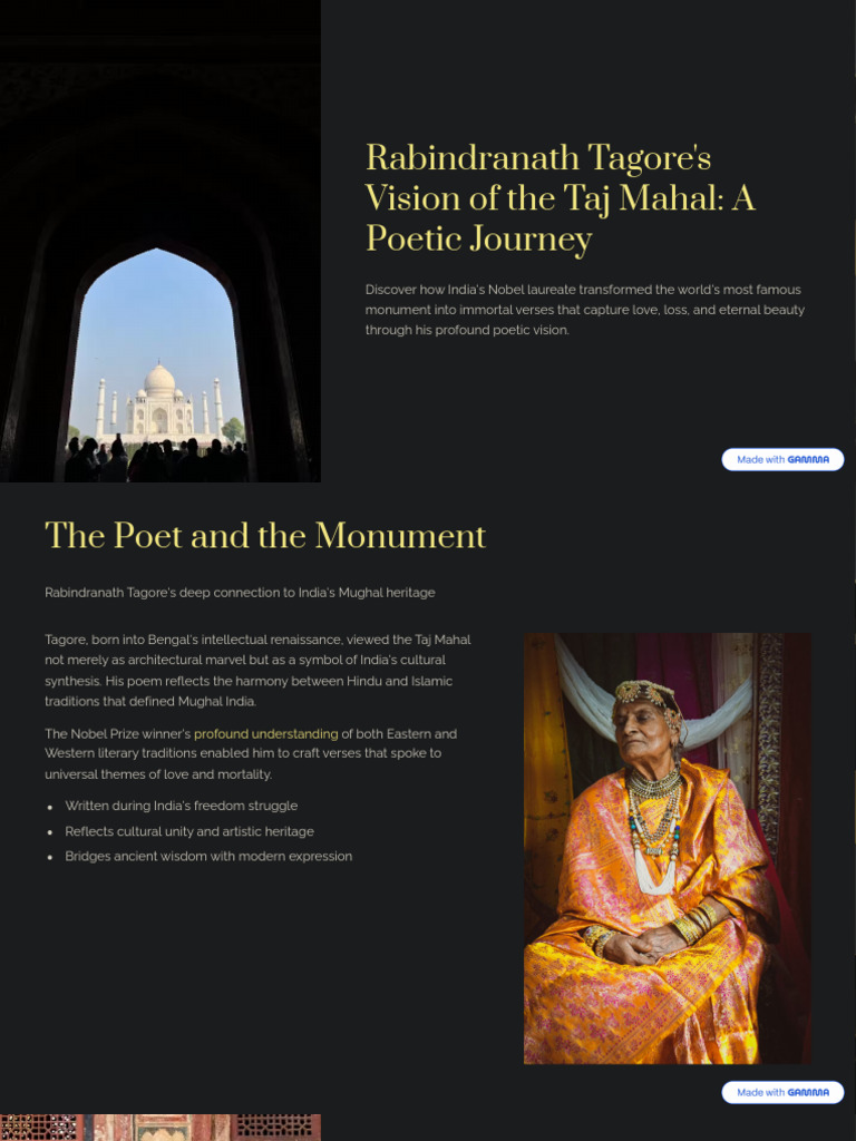 Rabindranath Tagores Vision of The Taj Mahal A Poetic Journey | PDF