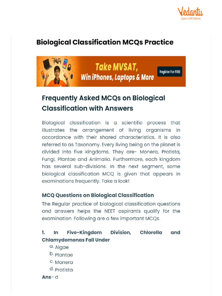 Biological Classification MCQs Practice | PDF