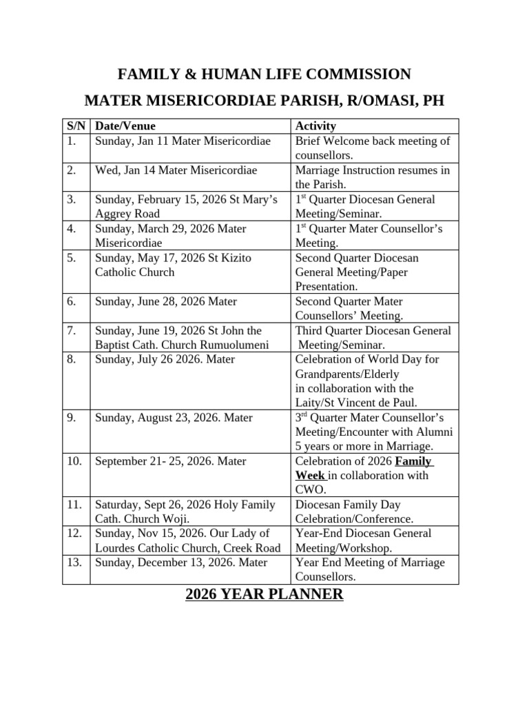 2026 Family Life Commission Events | PDF