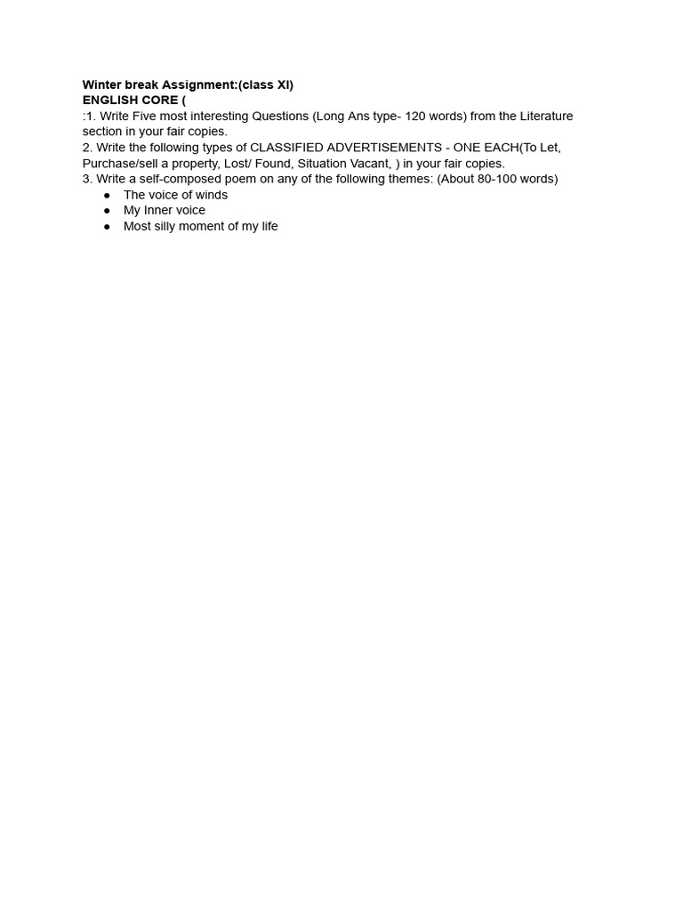 ENGLISH Assignment (Winter Break) | PDF