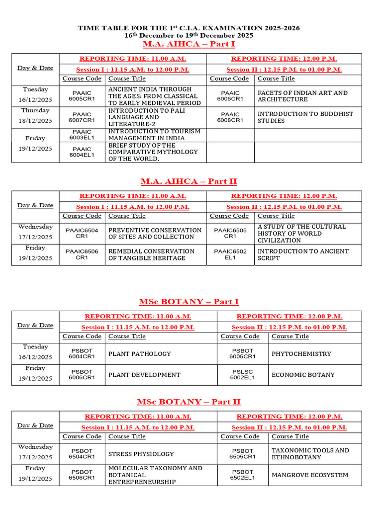10130time Table For CIA - Dec 2025 (PG) | PDF | Genetics | Genomics
