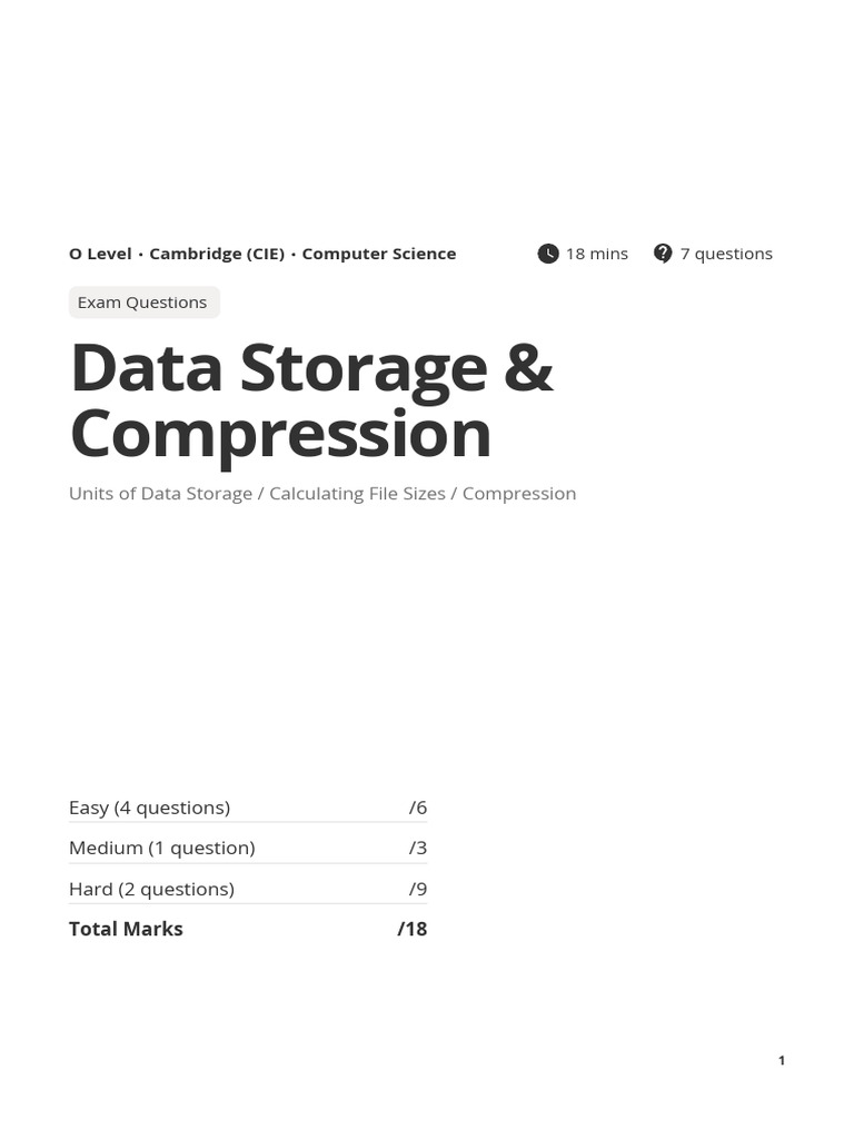 Data Storage & Compression Exam Questions | PDF | Data Compression ...