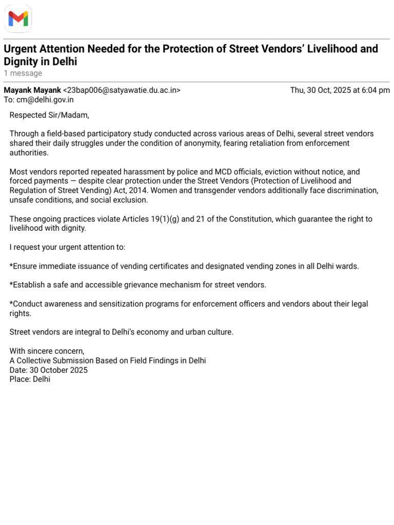 Urgent Attention Needed For The Protection of Street Vendors ...