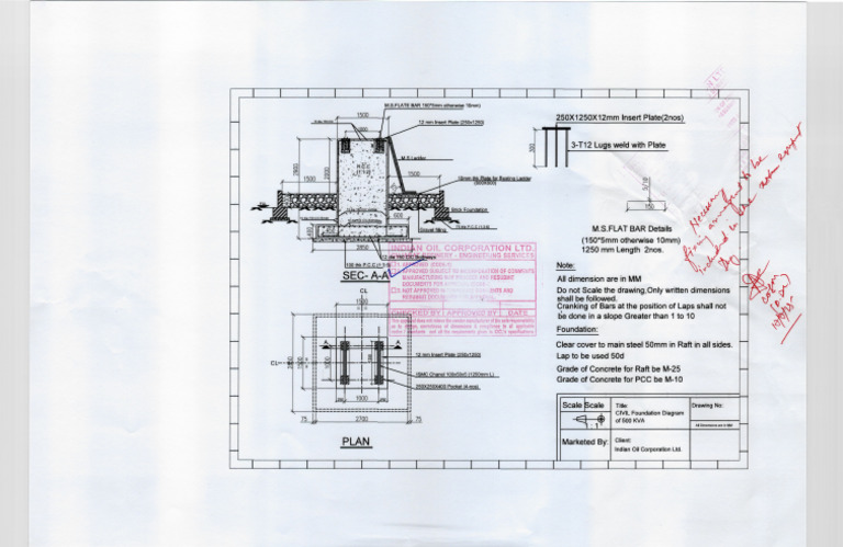 Civil Foundation Diagram of 500KVA | PDF