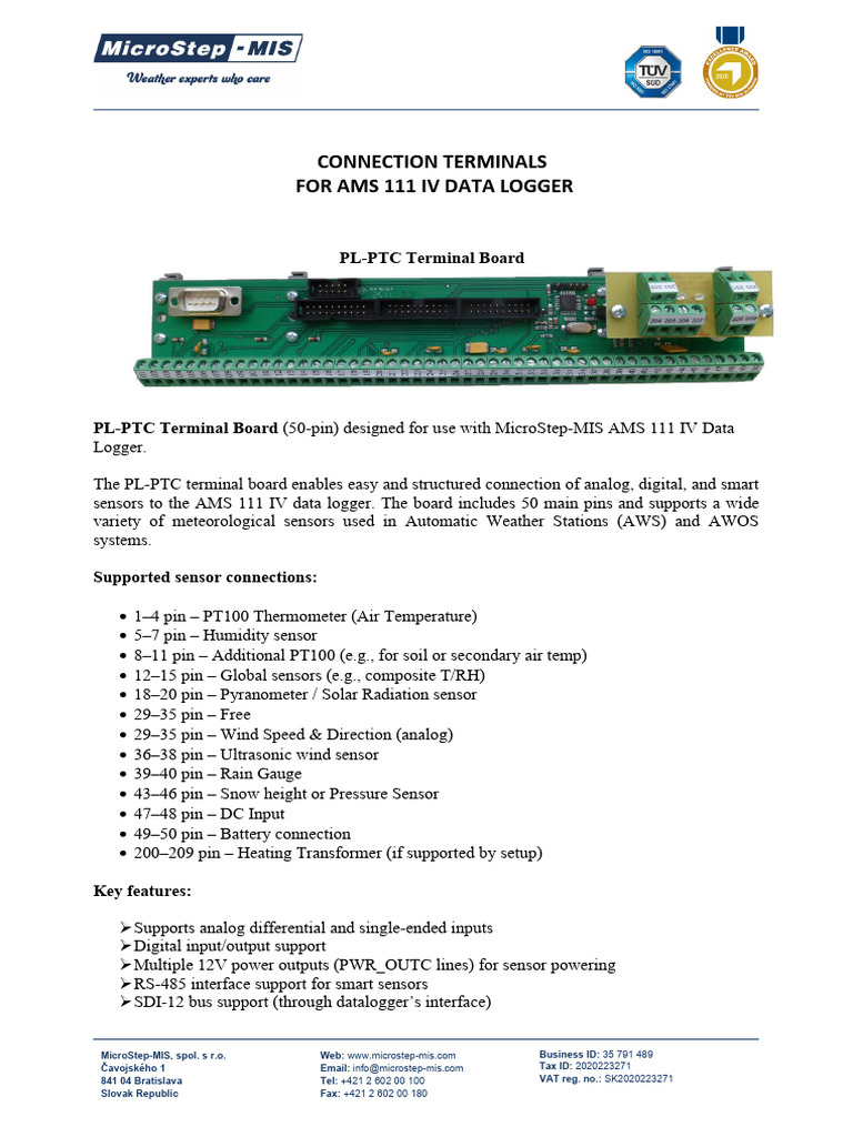 PL-PTC Terminal Board for AMS 111 IV | PDF | Electronics | Meteorology
