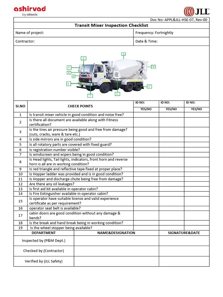 Transit Mixer Inspection Checklist | PDF