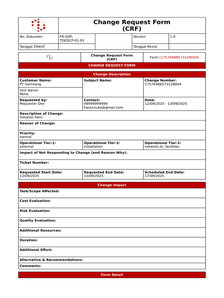 Change Request Form 20250916094923 | PDF