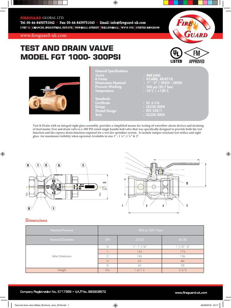 Test and Drain Valve FGT 1000 Specs | PDF | Valve | Mechanical Engineering