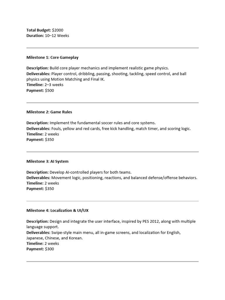 Soccer Game Development Plan | PDF