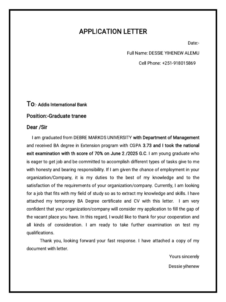 Dessie Application Letter | PDF