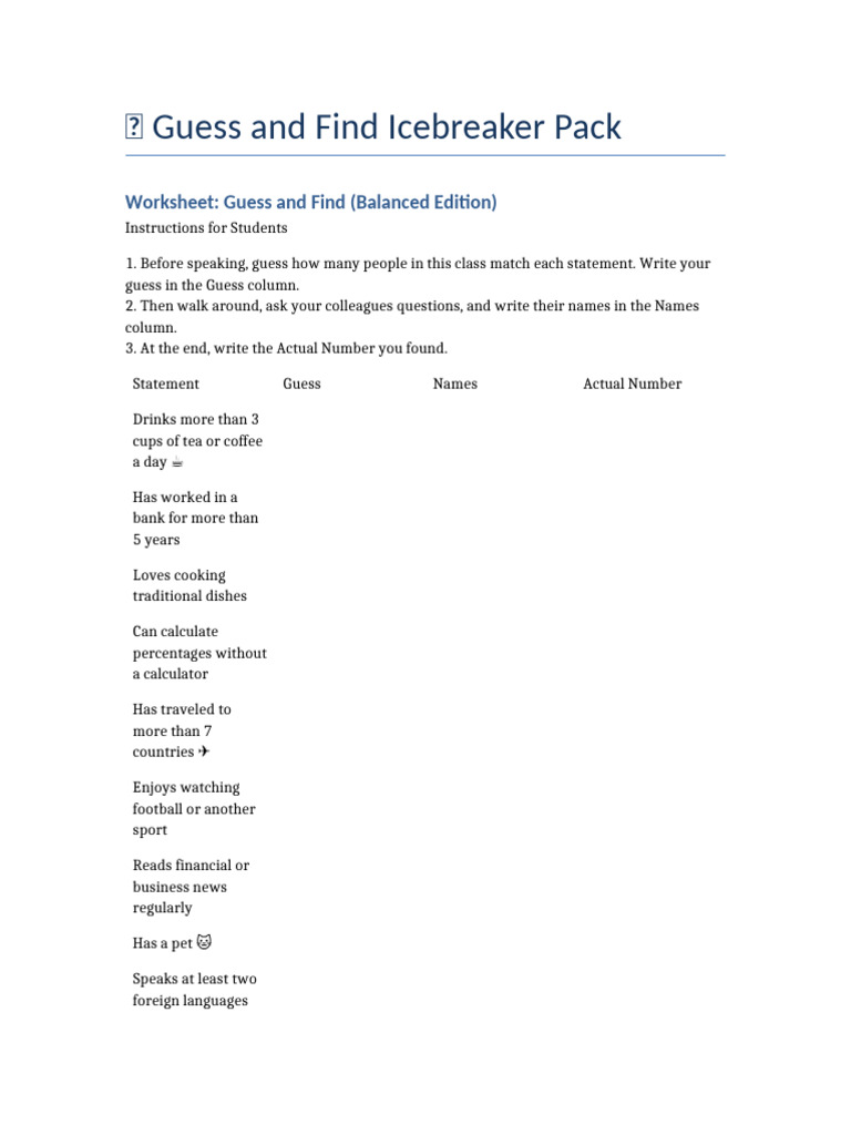 Guess and Find Icebreaker Pack | PDF