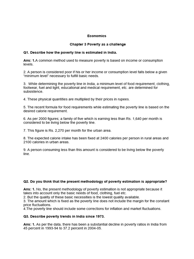 Class 9 - Economics Notes Chapter 3 Poverty As A Challenge Notes | PDF ...