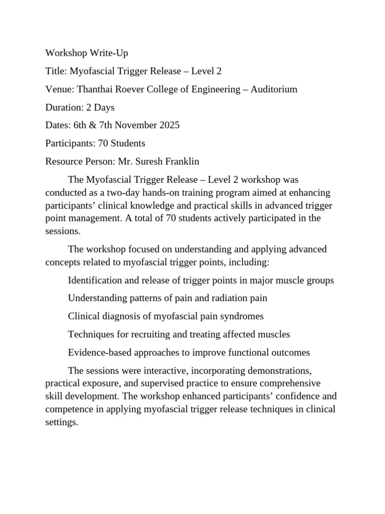Myofascial Trigger Point Workshop-1 | PDF