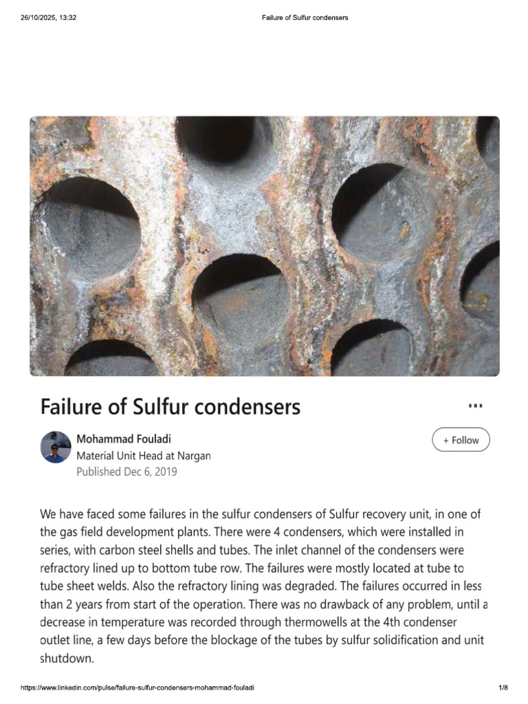 Failure Od Sulfur Condenser | PDF