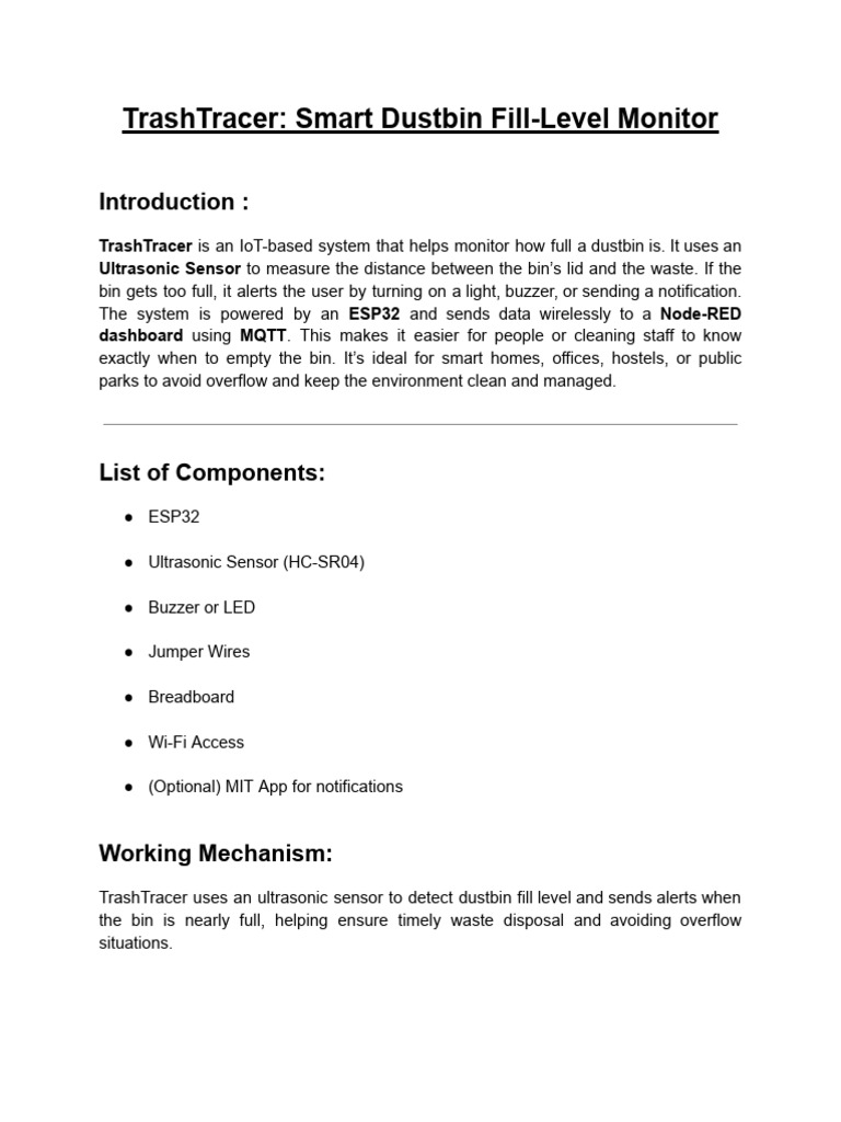 Smart Dustbin Fill-Level Monitor System | PDF | Ultrasound | Computing