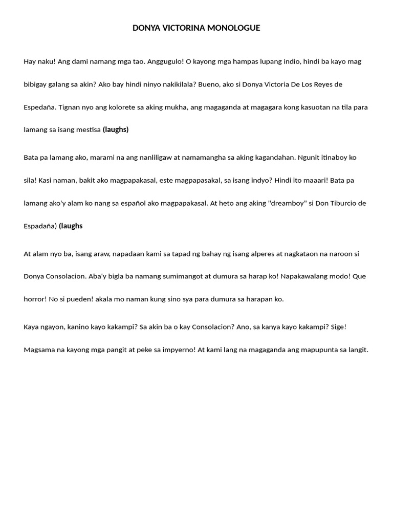 Sisa and Donya Victorina Monologue | PDF