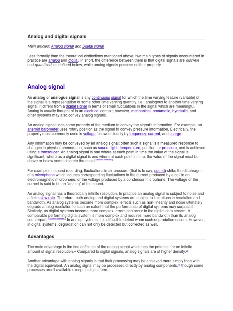 Analog vs Digital Signals Explained | PDF | Digital Signal | Analog Signal